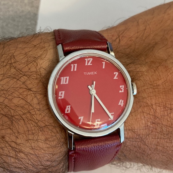 Timex | Accessories | Timex Red Dial Wind Up Watch Working | Poshmark